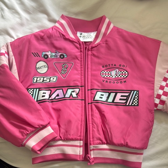 Barbie | Jackets & Coats | Barbie Pink Racing Jacket | Poshmark